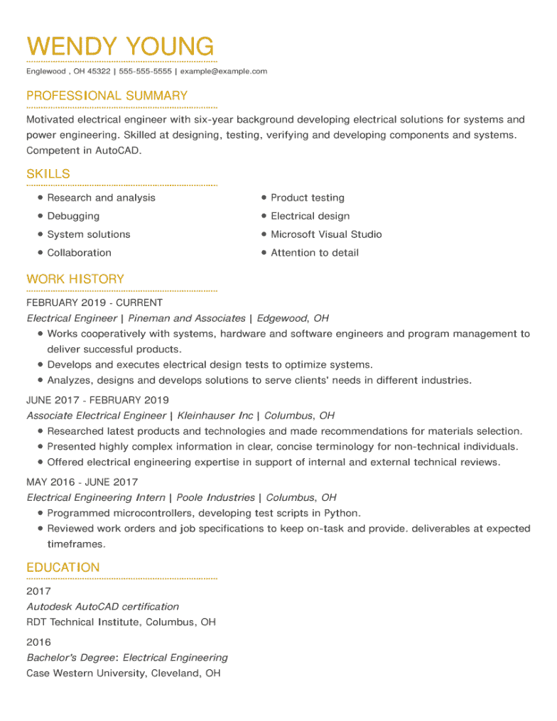 Electrical Engineer Resume Example Template and Format