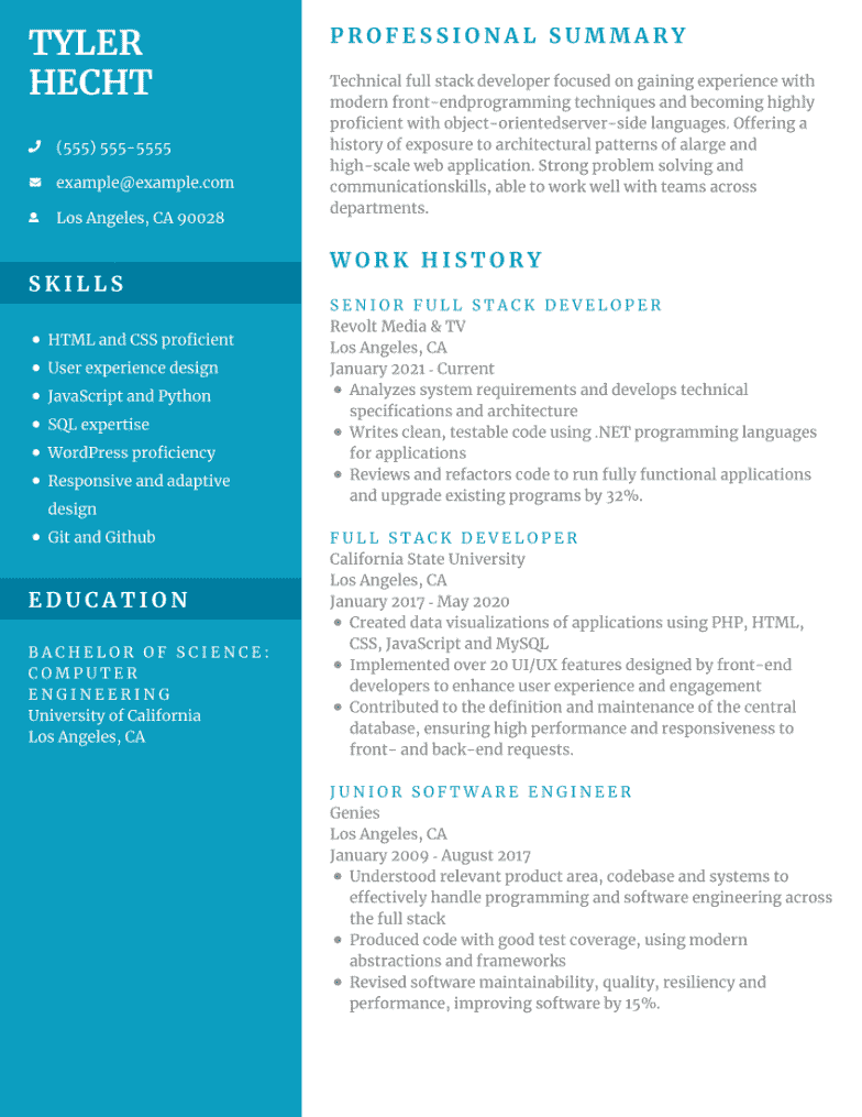 Full Stack Developer Resume Examples for 2024