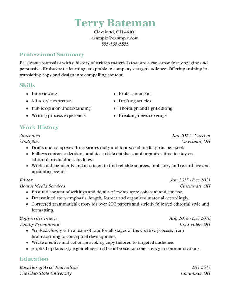 Journalism Resume Examples, Template, and Skills List Journalism Resume Examples, Template, and Skills List