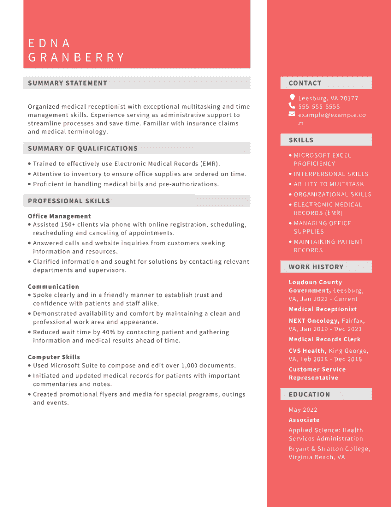 Medical Receptionist Resume Examples For 2024