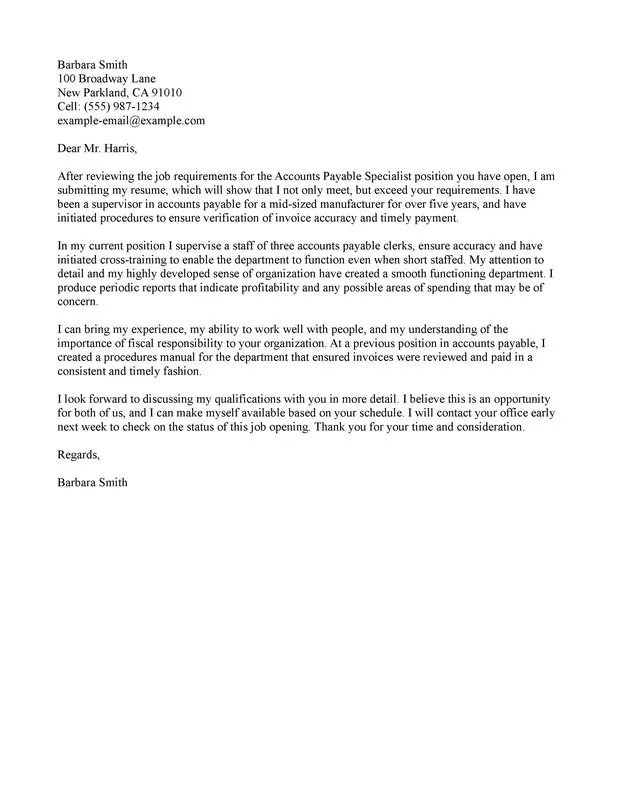Accounts Payable Cover Letter Examples & Tips for 2024 Accounts Payable Cover Letter Examples & Tips for 2024