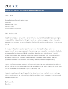 Internal Position Cover Letter Examples