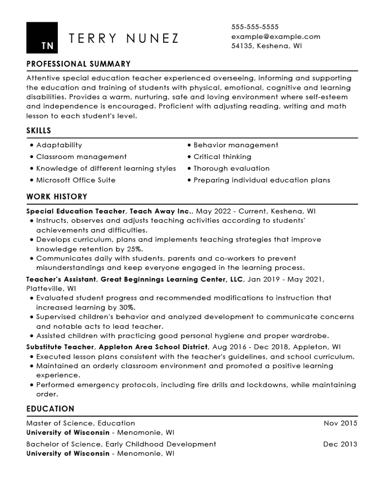 Special Education Teacher Resume Examples